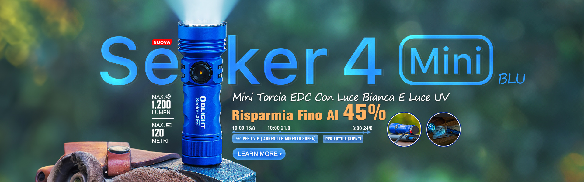 Olight Seeker 4 Mini Torcia con Luce UV